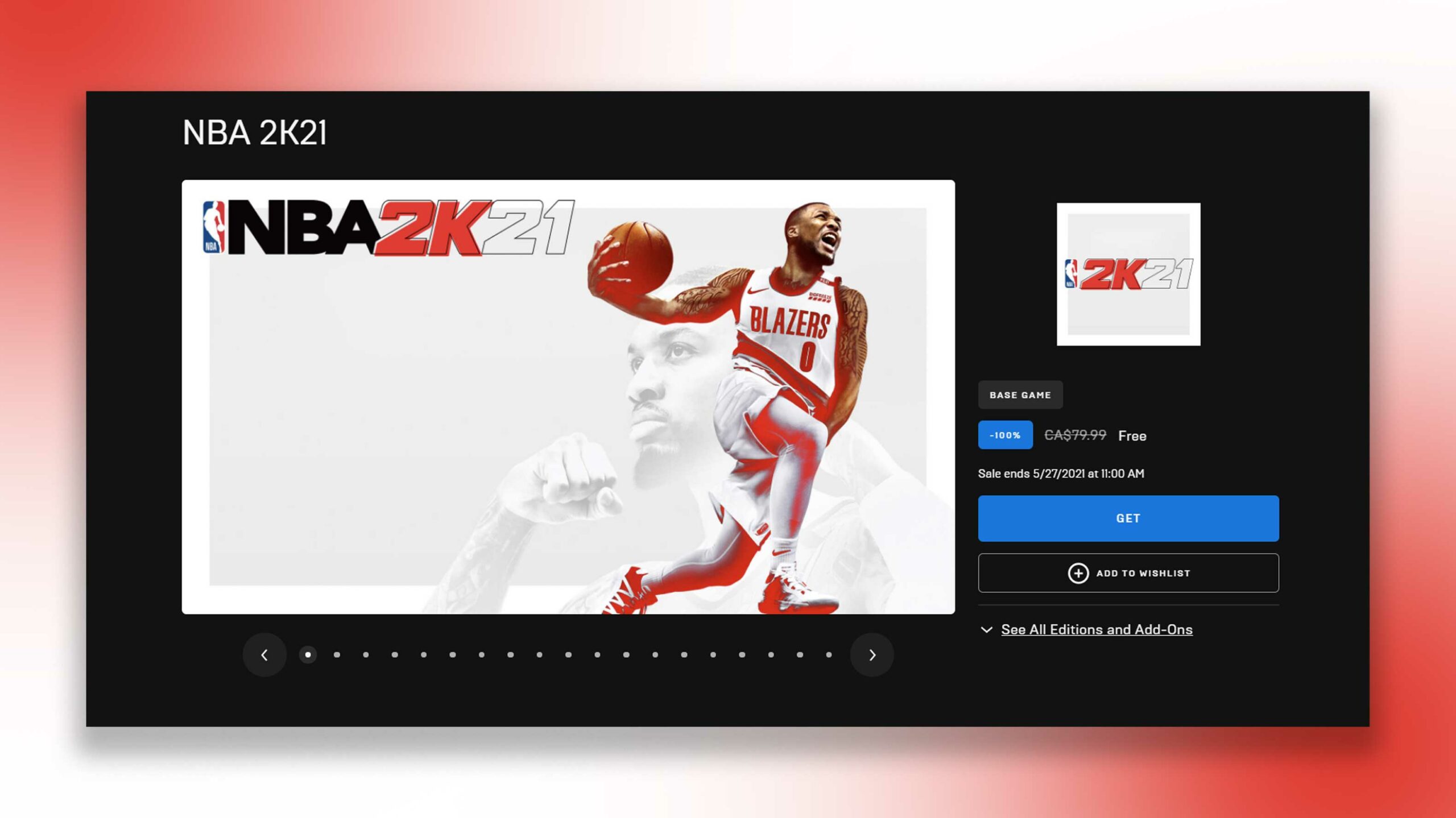 NBA 2K21 is free on the Epic Games Store on PC